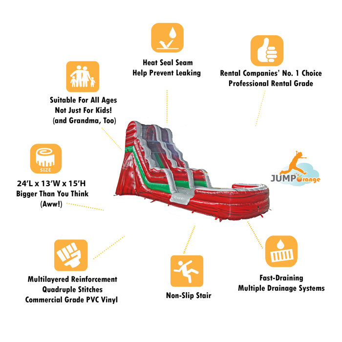 JumpOrange 15 FT Midnight Commercial Grade Water Slide with Pool (with Blower) | Wayfair